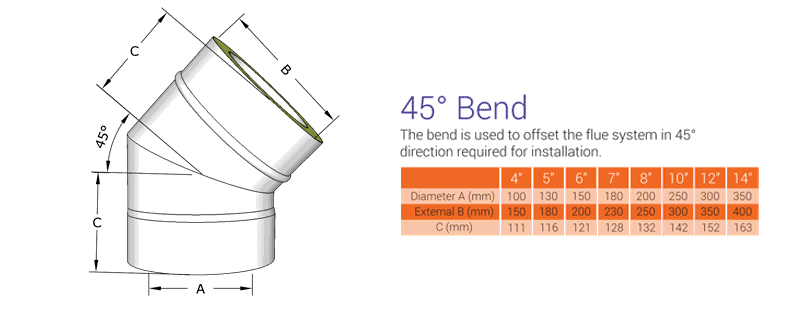 6" 45° Bend Powder Coated Matt Black Twin Wall - Fluesupplies.com