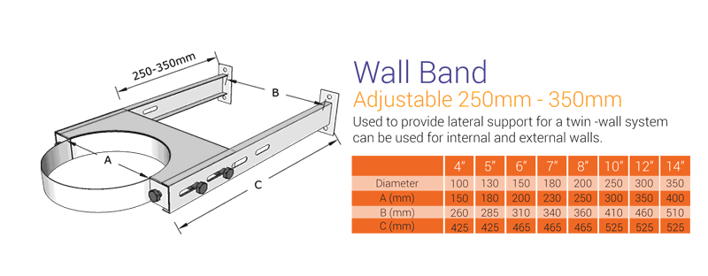 7" Adjustable Wall Support Bracket (250mm - 350mm) Twin Wall ...